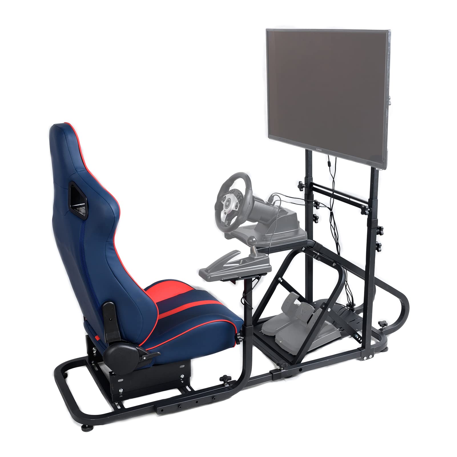 WTRAVEL Racing Simulator Cockpit with Adjustable Wheel Stand and Racing Seat for All Logitech G920|G25|G27|G29| Thrustmaster | Compatible with Xbox One, PS4, PC Platforms (Blue+Red)