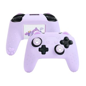 geekshare cat paw controller skin grips set compatible with nintendo switch pro-anti-slip silicone protective cover case joystick caps for switch pro wireless controller - purple