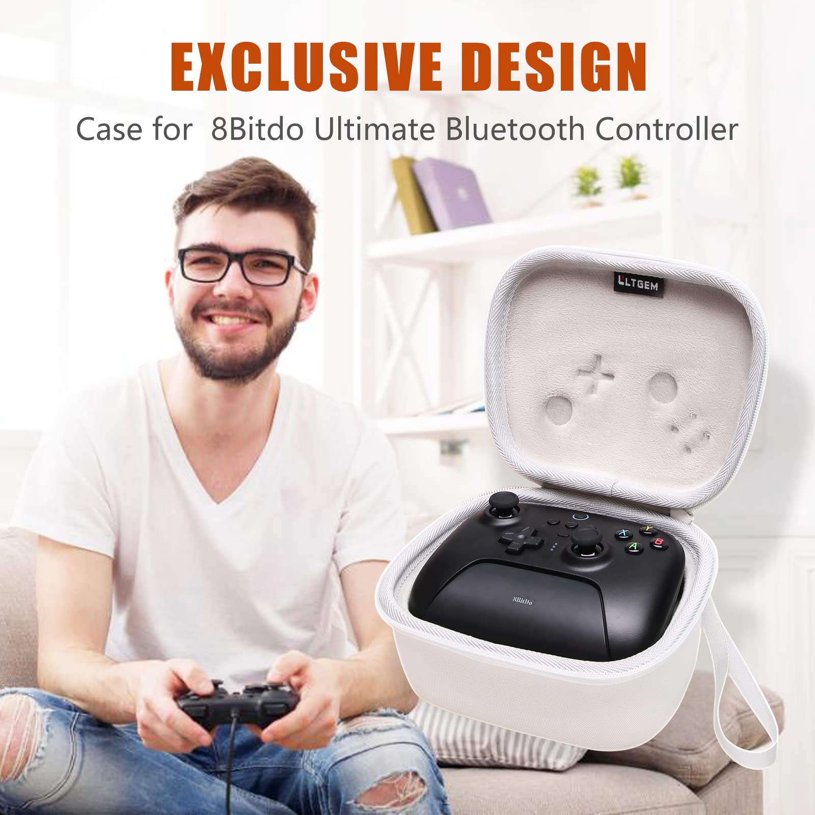 LTGEM EVA case for 8Bitdo Ultimate Bluetooth Controller with Charging Dock (White) - Travel