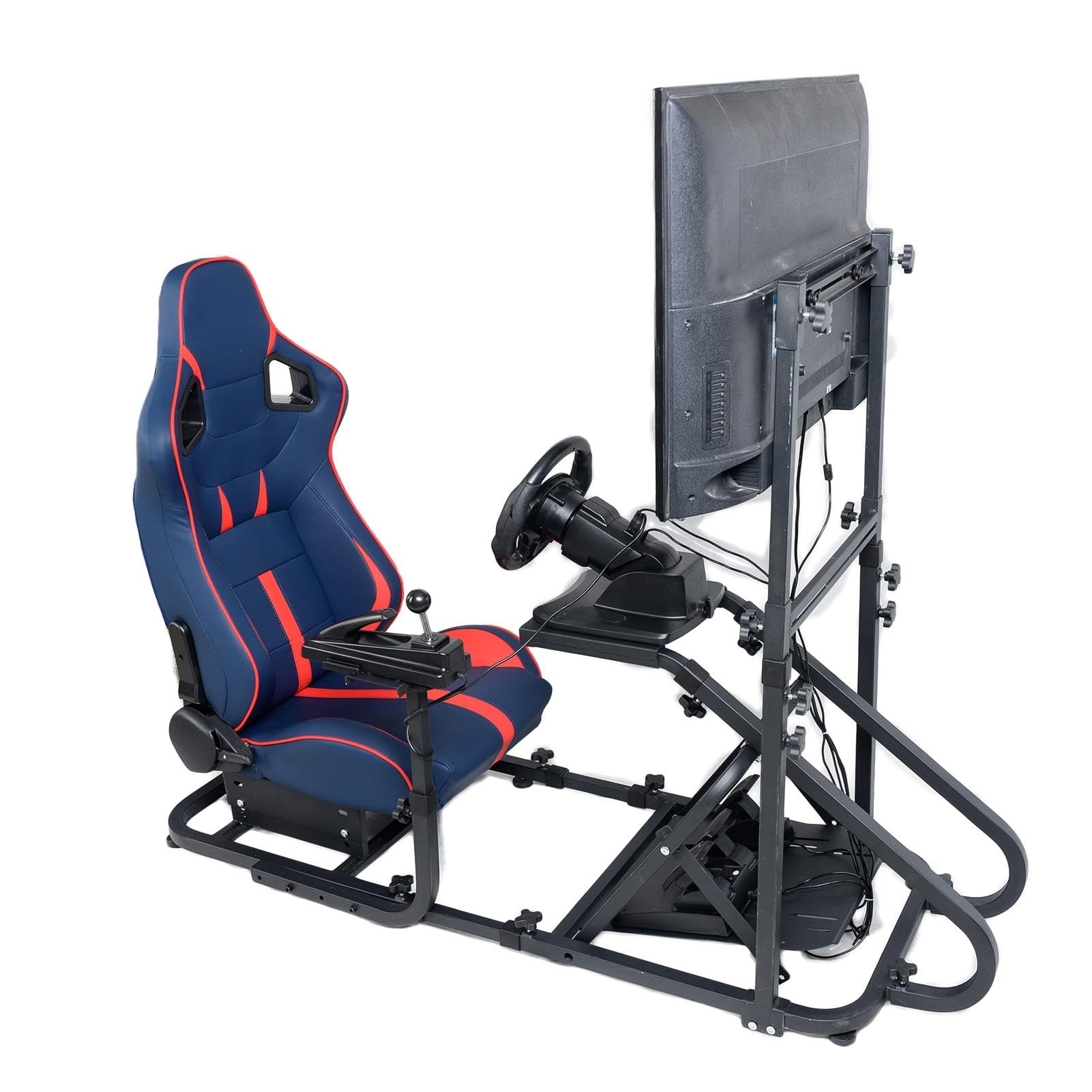 WTRAVEL Racing Simulator Cockpit with Adjustable Wheel Stand and Racing Seat for All Logitech G920|G25|G27|G29| Thrustmaster | Compatible with Xbox One, PS4, PC Platforms (Blue+Red)