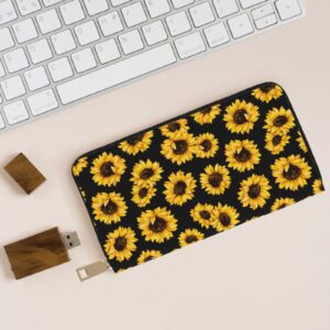 Qwalnely Sunflower Wallet PU Leather, Sunflower Purse Phone Money Credit Card Holder