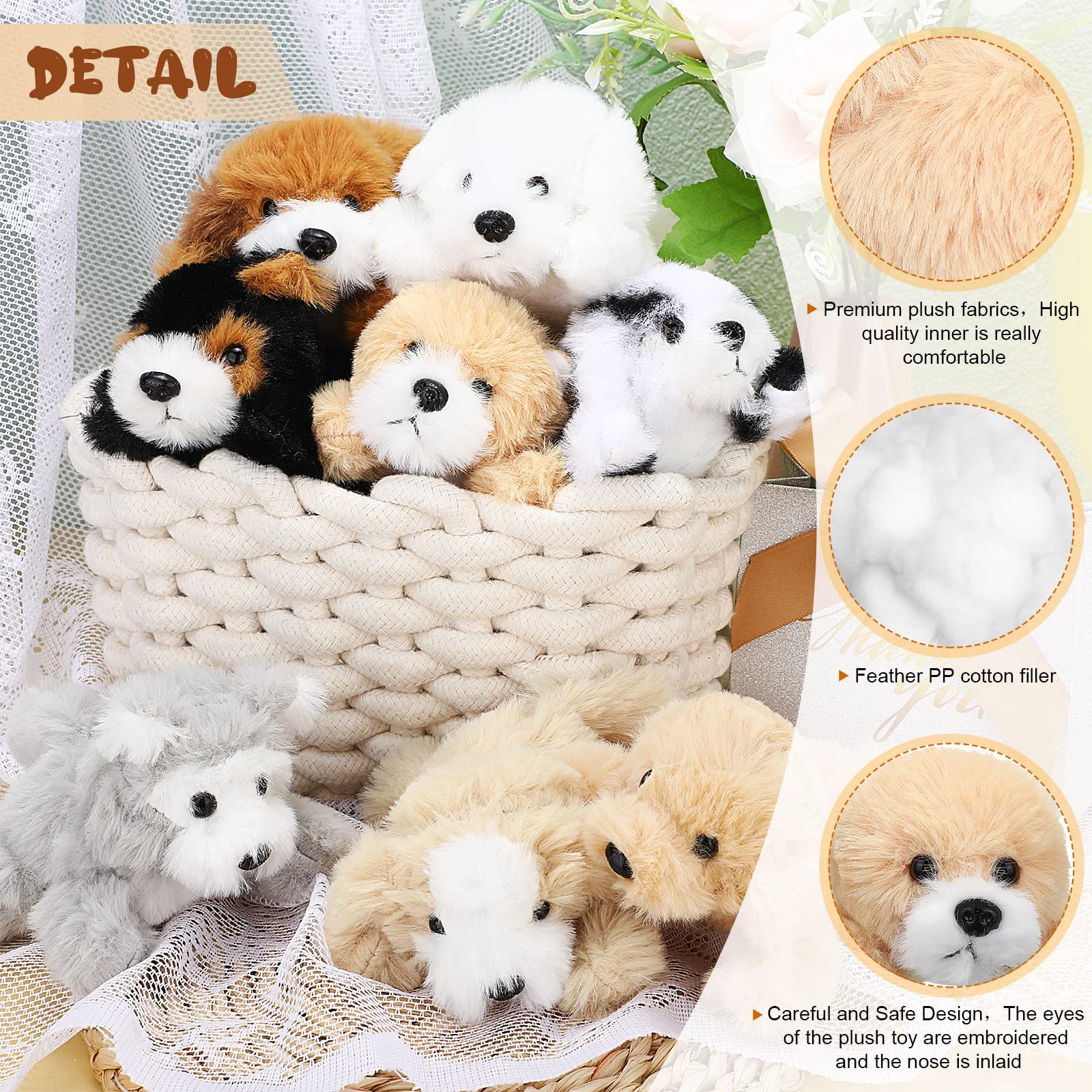 Sumind 8 Pieces Plush Dogs 5 Inch Stuffed Animals Bulk Assorted Cute Stuffed Dogs Small Animal Plush Toys for Girls Boys Graduation Halloween School Classroom Party Supplies Favors(Long Hair Dog)