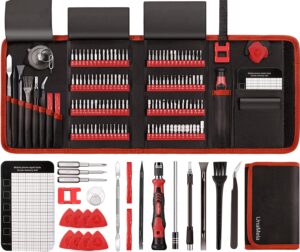 precision screwdriver set, computer repair tool kit, 146 pcs laptop screwdriver kit with 123 bits, magnetic mat, magnetizer, for iphone, macbook, pc, tablet, ps5, xbox, switch, game console