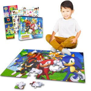 sonic the hedgehog floor puzzle for kids set - bundle with 72 piece sonic floor puzzle, stickers, more | sonic puzzles for kids ages 4-8