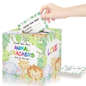 guess how many animal crackers are in the jar with box, 50 guess how many game cards for baby shower, special shower game ideas, baby shower decorations for boy and girl