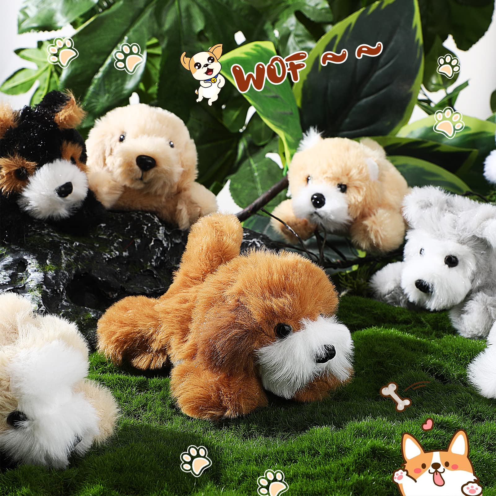 Sumind 8 Pieces Plush Dogs 5 Inch Stuffed Animals Bulk Assorted Cute Stuffed Dogs Small Animal Plush Toys for Girls Boys Graduation Halloween School Classroom Party Supplies Favors(Long Hair Dog)