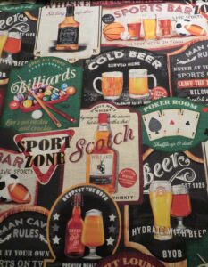 sports bar with games and drinks beverage black cotton fabric northcott 24991-99