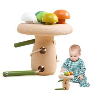 bopoobo Wooden Lacing Toys Mushroom Sorting Toys Montessori Activity for Baby Kids Educational Learning Montessori Travel Toy for Toddlers