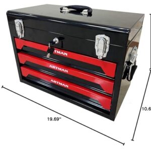 Tool Set and Mechanic Tool Set Box with Handle and 3-Drawer Heavy Duty Metal Box - 339 Piece Tool Kits for Adults Mechanics Workshop Maintenance and Repair Projects - Red