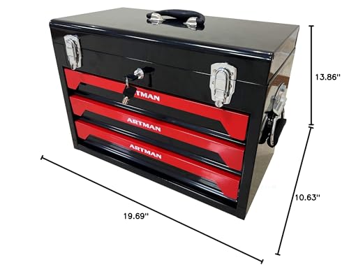 Tool Set and Mechanic Tool Set Box with Handle and 3-Drawer Heavy Duty Metal Box - 339 Piece Tool Kits for Adults Mechanics Workshop Maintenance and Repair Projects - Red