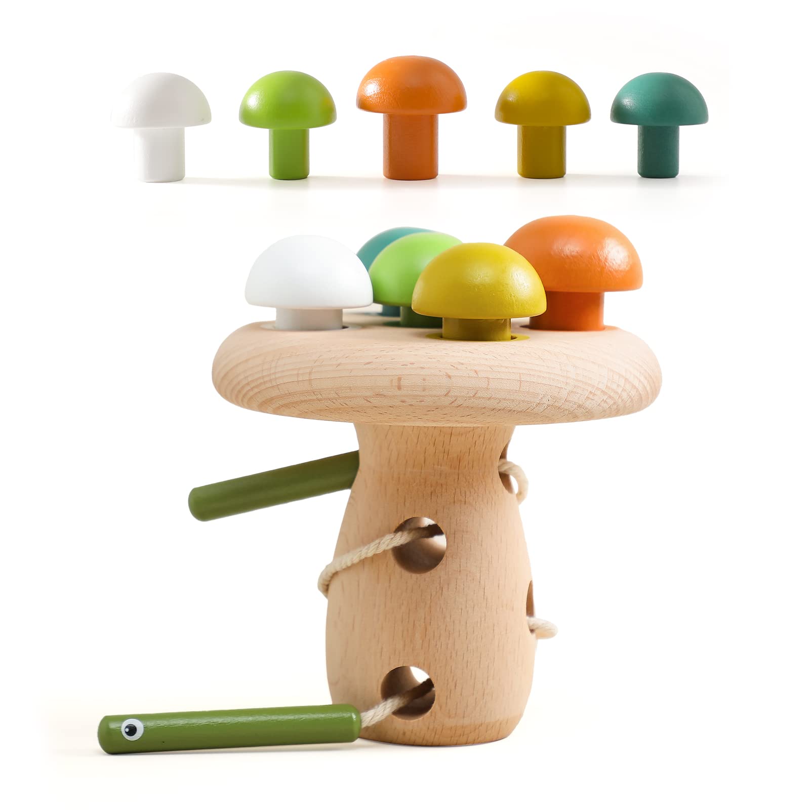 bopoobo Wooden Lacing Toys Mushroom Sorting Toys Montessori Activity for Baby Kids Educational Learning Montessori Travel Toy for Toddlers