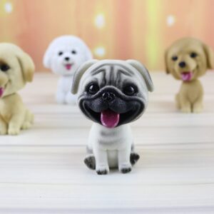 Pwenjofy Resin Bobbing Head Dog Figurines Mini Bobblehead Puppy for Home Office Desk Car Dashboards Decor Ornaments (Pug)