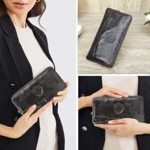 Contacts Skull Wallet for Women Leather Clutch Wallets Card Holder Phone Case RFID Wallet Zipper Gothic Purse