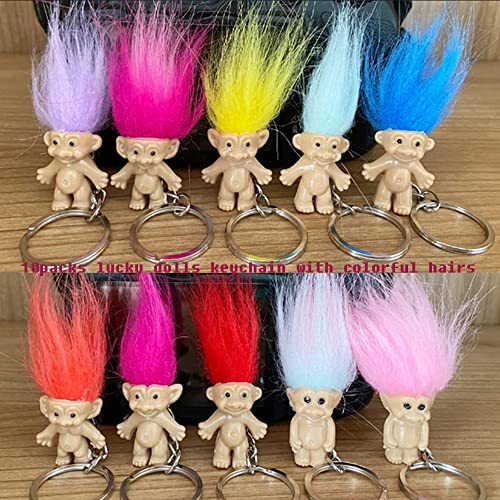 Mini PVC Vintage Trolls Lucky Doll Mini Action Figures Cake Toppers Chromatic Adorable Cute Little Guys Collection, School Project, Arts Crafts, Party Favors (30pack-B)