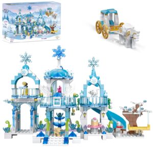 dream girls princess castle building blocks ice castle building toys for girls, ice palace with 2 princess mini-dolls friends sets christmas birthday gift stem playset for kids age 6-12 477 pieces