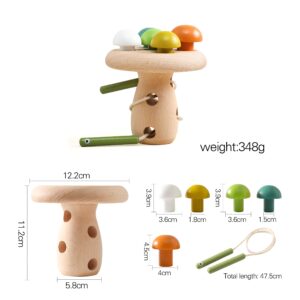 bopoobo Wooden Lacing Toys Mushroom Sorting Toys Montessori Activity for Baby Kids Educational Learning Montessori Travel Toy for Toddlers