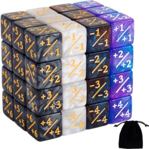 48 pcs magic the gathering dice mtg counter dice buff tokens dice loyalty starry marble d6 dice compatible with ccg, standard card gaming accessories, 4 styles