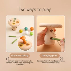 bopoobo Wooden Lacing Toys Mushroom Sorting Toys Montessori Activity for Baby Kids Educational Learning Montessori Travel Toy for Toddlers