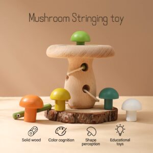 bopoobo Wooden Lacing Toys Mushroom Sorting Toys Montessori Activity for Baby Kids Educational Learning Montessori Travel Toy for Toddlers