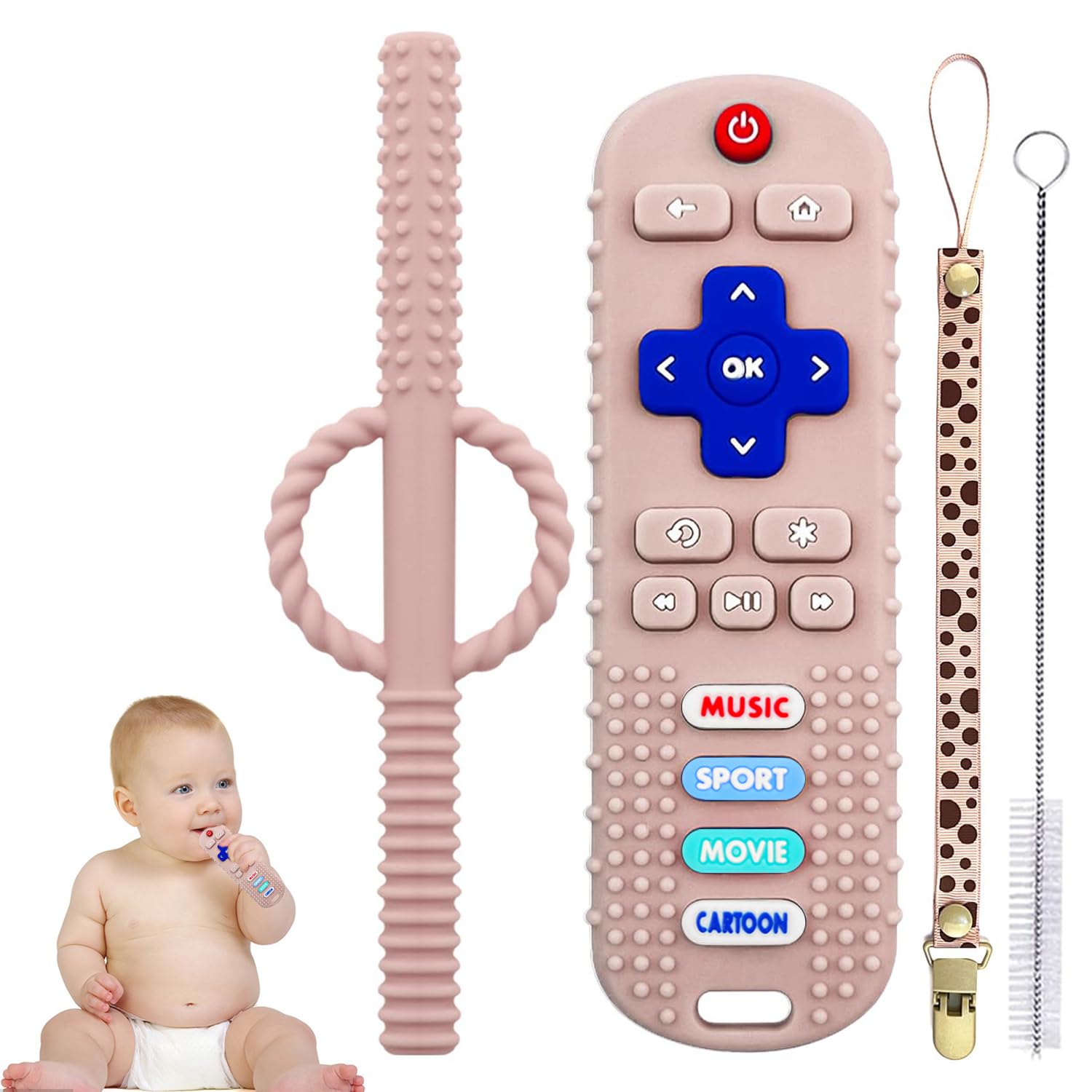 Baby Remote Teething Toys for 3-6 Months, Silicone Remote Teether for Baby, Chew Remote Control Toys 6-12 Months, BPA Free