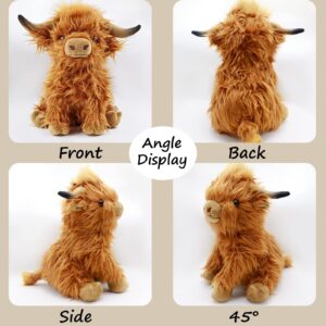 Gluutoyashop Highland Cows Stuffed Animal Scottish Highland Cows Plush Toy Cute Farm Plushie Christmas Birthday Present for Adults Boys Girls (Brown, 11 in)