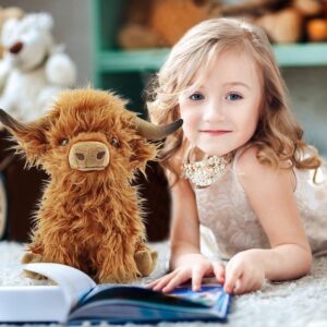 Gluutoyashop Highland Cows Stuffed Animal Scottish Highland Cows Plush Toy Cute Farm Plushie Christmas Birthday Present for Adults Boys Girls (Brown, 11 in)