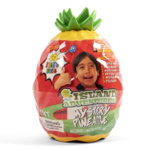 ryan's world island adventures - mystery pineapple egg - new tropical adventure for ryan and his fans - contains 4 mystery micro figures, pineapple island hopper micro vehicle, kinetic sand, stickers