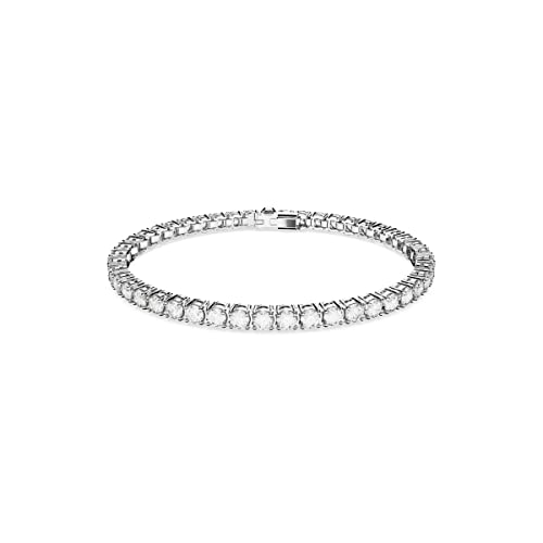 SWAROVSKI Matrix Tennis Bracelet, Round Clear Stones on Rhodium Finished Band, Size M, Part of the Matrix Tennis Collection