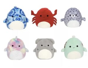 squishmallows set of 6 kellytoy assorted sealife animals 5" mini plush dolls