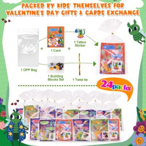 Colplay 24 Packs Valentines Day Gifts for Kids, Insect Building Blocks with Valentines Cards for Kids Classroom School & Stickers, Class Gifts Exchange, Party Favors for Kids Boys Girls