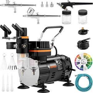 vevor airbrush kit, professional airbrush set with 1/5 hp compressor & 3 airbrushes, airbrushing system kit with multi-purpose dual-action gravity feed airbrushes, art nail cookie tatto