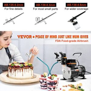 VEVOR Airbrush Kit, Professional Airbrush Set with 1/5 HP Compressor & 3 Airbrushes, Airbrushing System Kit with Multi-Purpose Dual-Action Gravity Feed Airbrushes, Art Nail Cookie Tatto