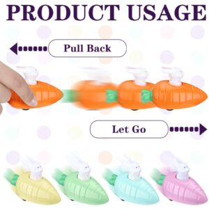 12 Pcs Easter Toys Pull Back Cars Toy Carrot Cars Driven by Rabbit Friction Powered Animal Cars Vehicles Plastic Go Back and Forth Car Toys for Easter Basket Filler Party Favors Gifts, 6 Colors