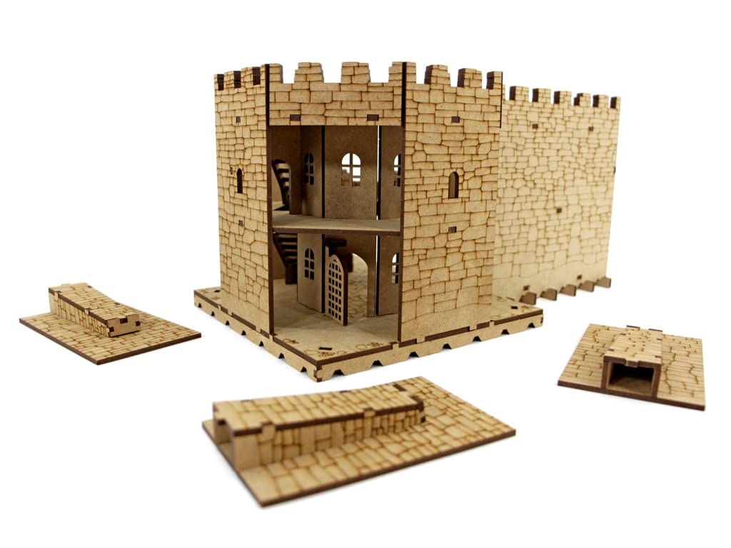 TowerRex Bastion Tower Wall D&D Terrain Barrack Garrison Buildings - DND Accessories for Dungeons & Dragons, Pathfinder, Warhammer, Tabletop Battle Map, Wargaming Terrain for 28mm 32mm Miniatures