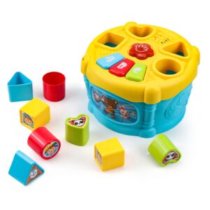 rhybor shape sorter musical toys, baby music sort and discover drum for toddlers 1-3, learning educational montessori toys with 4 shapes 8 sorting cube