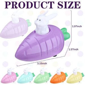 12 Pcs Easter Toys Pull Back Cars Toy Carrot Cars Driven by Rabbit Friction Powered Animal Cars Vehicles Plastic Go Back and Forth Car Toys for Easter Basket Filler Party Favors Gifts, 6 Colors