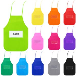 shihanee 12 pcs kids apron with pockets paint apron artists apron kids art smock for kindergarten classroom cooking activity(3-5 y)