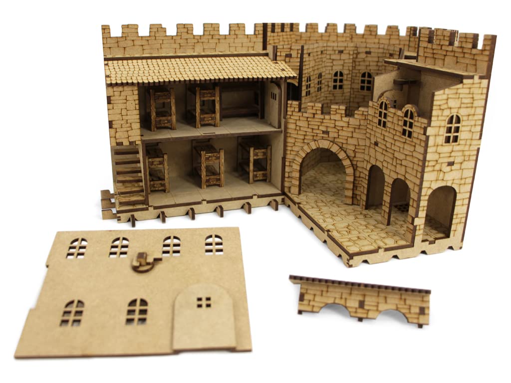 TowerRex Bastion Tower Wall D&D Terrain Barrack Garrison Buildings - DND Accessories for Dungeons & Dragons, Pathfinder, Warhammer, Tabletop Battle Map, Wargaming Terrain for 28mm 32mm Miniatures