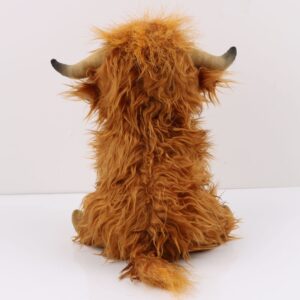 Abawaka 9.8inch Highland Cow Stuffed Animal Realistic Cow Plush Cattle Simulation Highland Cuddly Plushie Doll Farm Home Decor(Brown)