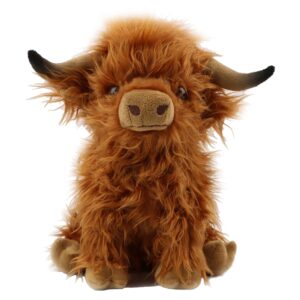 abawaka 9.8inch highland cow stuffed animal realistic cow plush cattle simulation highland cuddly plushie doll farm home decor(brown)