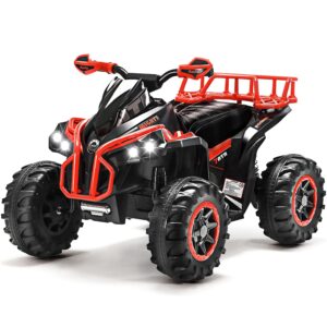 soar four wheeler for kids - electirc toddler 4 wheeler for kids 3-6, ride on atv 12v battery powered, kids quad with led lights, music, high low speed, usb/tf, treaded tires, red