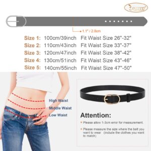 JASGOOD 3 Pack Women’s Leather Belts for Jeans Pants Fashion Ladies Belt with Gold Buckle D-Black+Brown+Beige，Fit Waist Size 32"-37"