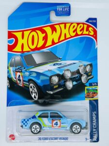 hot wheels 2022 - '70 ford escort rs1600 - rally champs - blue - good year - mint/nrmint ships bubble wrapped in a box