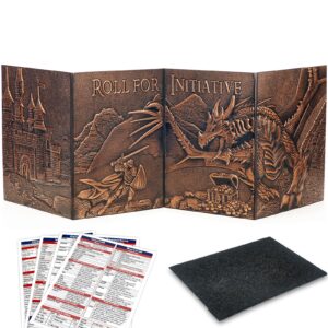 dnd dm screen 5e, d&d dungeon master screen 3d faux leather 4 panel game master screen with customizable inserts - dungeons and dragons gm rpg accessories gift for men or women