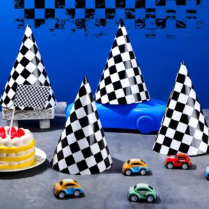 30 Pieces Birthday Party Hats Car/Cow Themed Paper Cone Hat Birthday Party Supplies Decorations for Kids (Race Car)