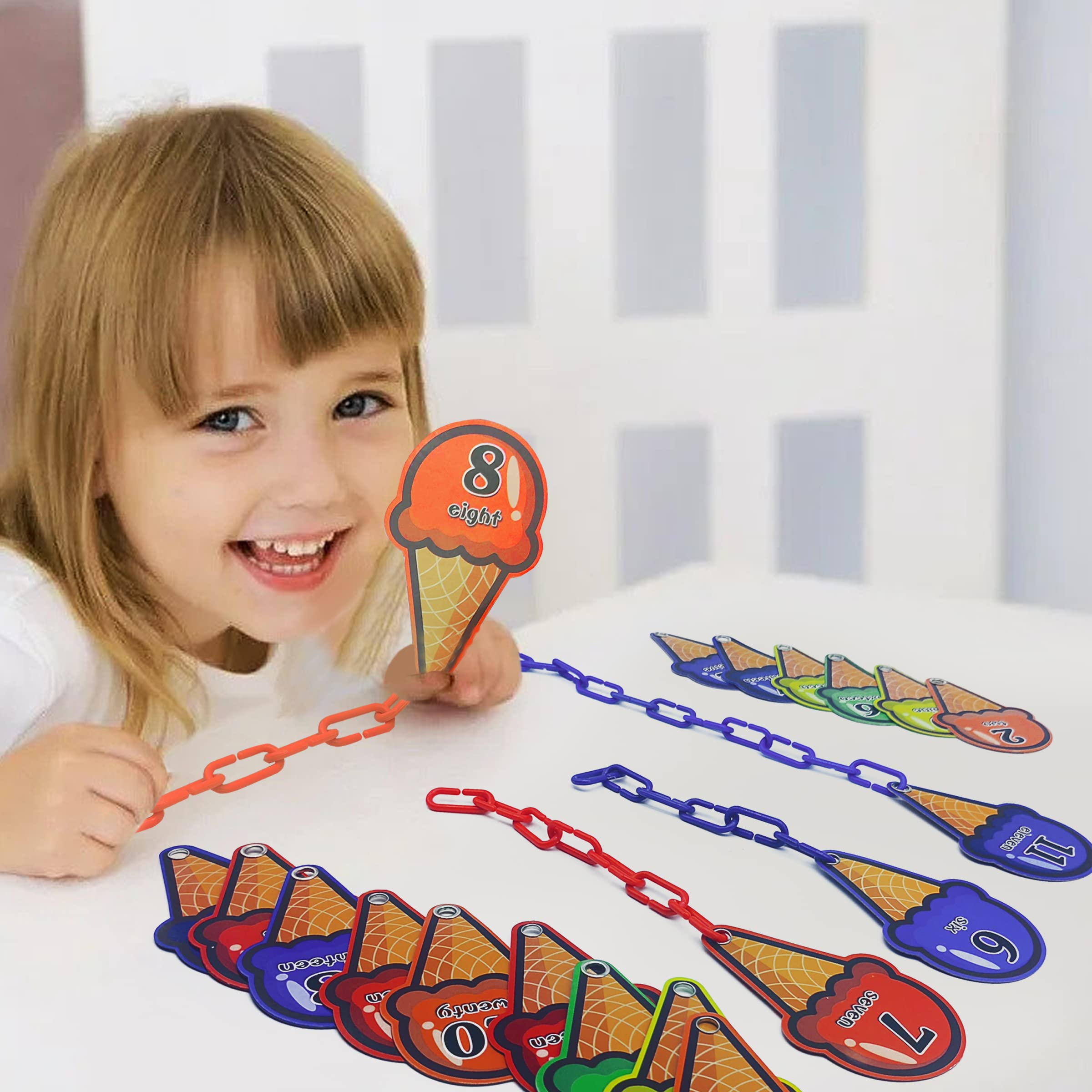 RAINBOW TOYFROG Chain Link Math Manipulatives - 240 C-Clip Chain Links & 20 Ice Cream Cards for Counting & Linking Math Games - Learning Resources for Kindergarten Sensory Bin