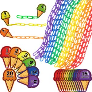 rainbow toyfrog chain link math manipulatives - 240 c-clip chain links & 20 ice cream cards for counting & linking math games - learning resources for kindergarten sensory bin