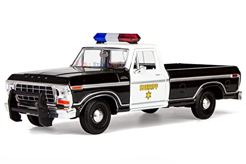 Motormax All Star Toys Exclusive 1979 Ford F-150 Sheriff Pickup Classic F150 Police Pick Up Truck 1:24 Diecast Collectible Model Car Black 76986 (Sheriff)