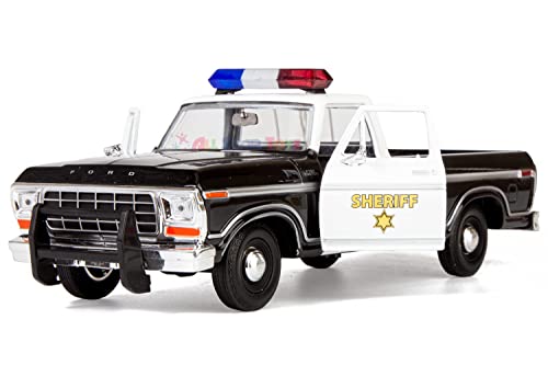 Motormax All Star Toys Exclusive 1979 Ford F-150 Sheriff Pickup Classic F150 Police Pick Up Truck 1:24 Diecast Collectible Model Car Black 76986 (Sheriff)