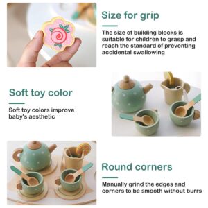 Play Tea Party Set, Little Girls Toy Afternoon Tea Set, Cute Wood Play Food Accessories BPA Free Phthalates Free for Kids Children Toddler Ages 1+ Years Old